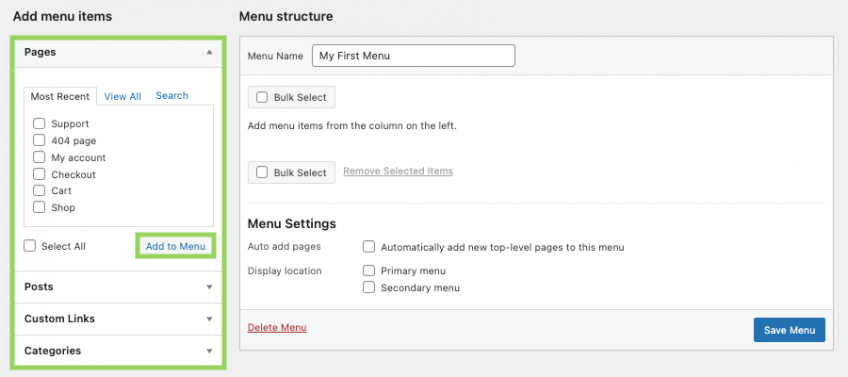 Create and Add a Menu in WordPress