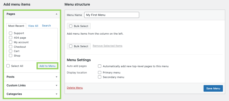 Create And Add A Menu In WordPress