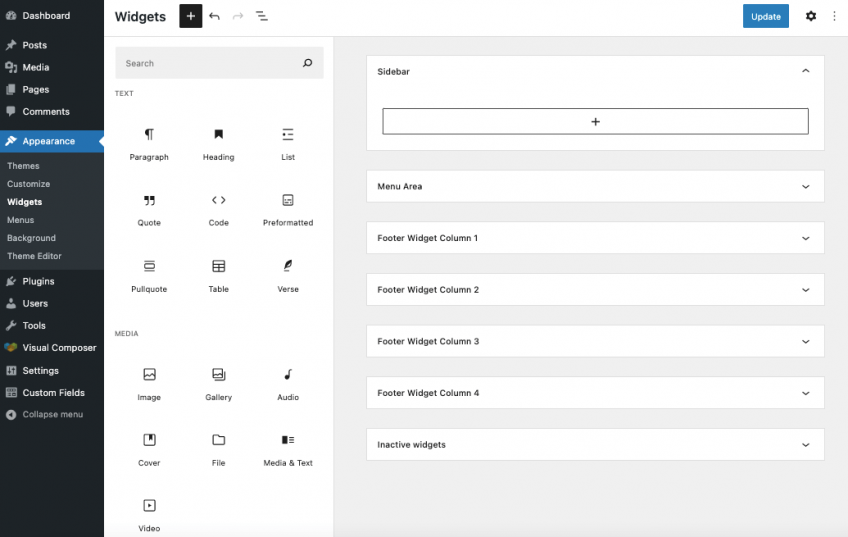 How to add and Manage WordPress Widgets by Visual Composer